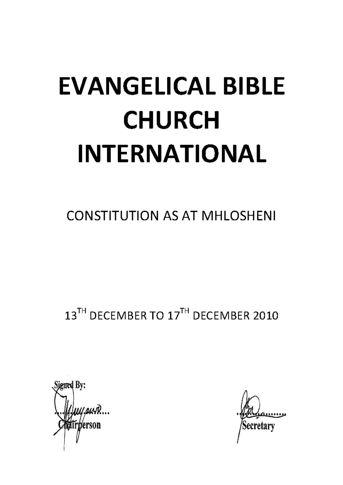 Constitution of the Evangelical Bible Church International (EBCI) - Studocu