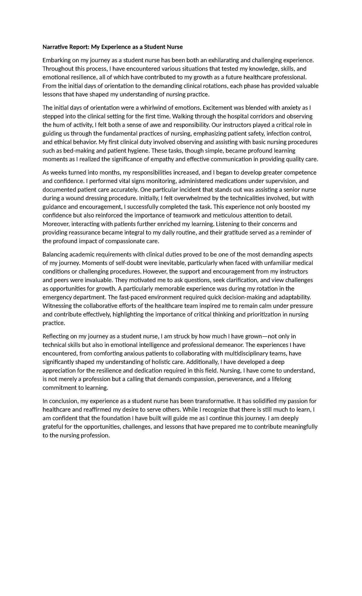Narrative Report: My Transformative Journey as a Student Nurse - Studocu