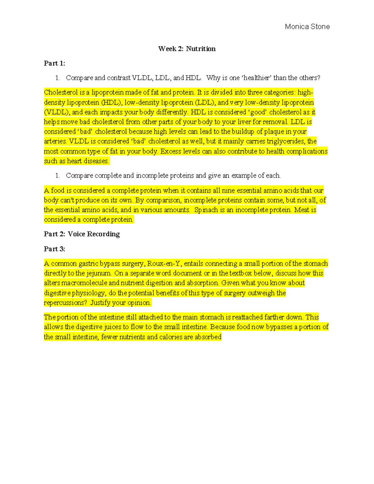 Nutrition 101 - Week 2 Homework on Cholesterol & Proteins - Studocu