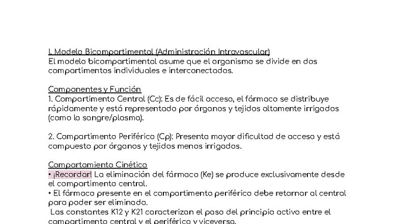 Resumen Solemne 3: Modelo Bicompartimental en Farmacocinética - Studocu