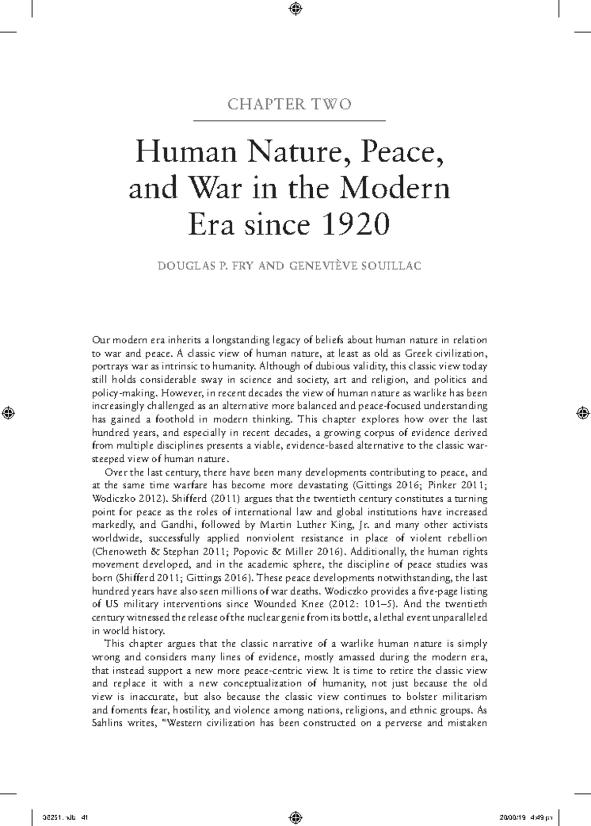 CHAPTER 2: Human Nature, Peace, and War in the Modern Era (36251) - Studocu