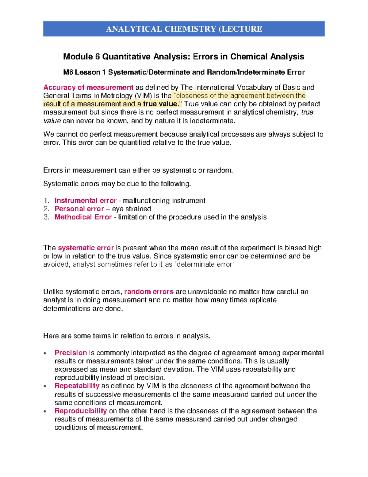 Module 6-8 Anachem LEC - CEU PROF - Module 6 Quantitative Analysis ...