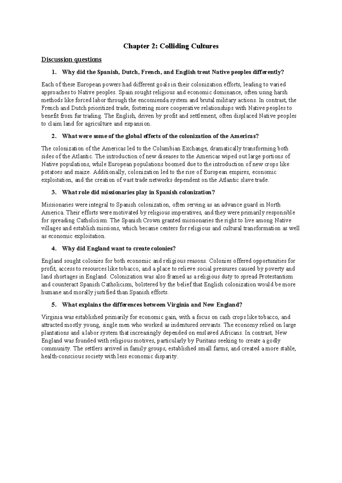 Chapter 2: Colliding Cultures - American Yawp Summary and Discussion ...