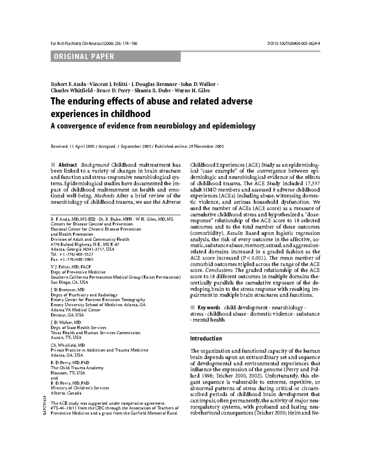 EAPCN 624 Final Exam: The Long-Term Impact of Childhood Abuse and ...