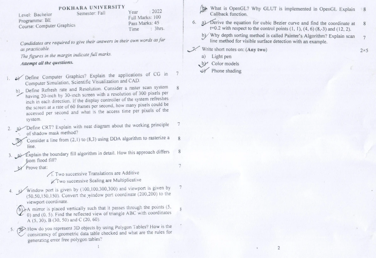CG-22 Fall - Past Year Questions on Computer Graphics - Studocu