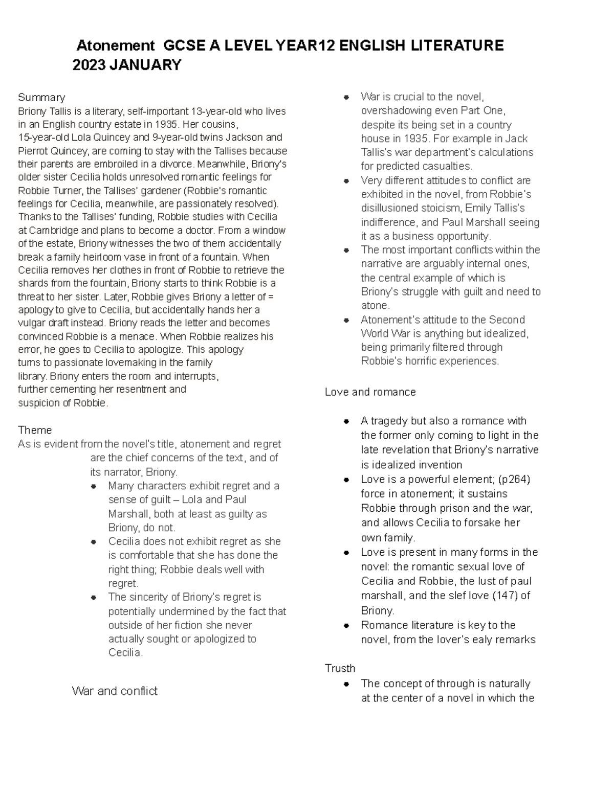 Atonement Analysis: Themes, Structure, and Character Insights for GCSE ...
