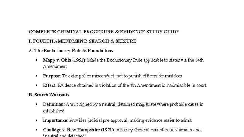 Criminal Procedure Study Guide II: Fourth Amendment Insights - Studocu