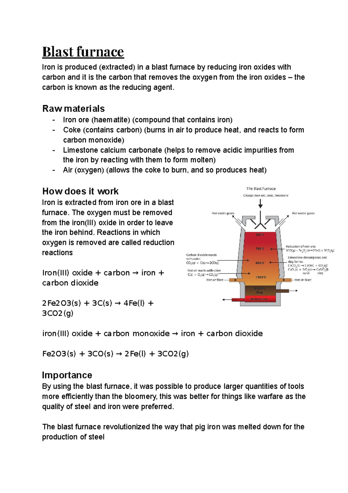 Blast furnace - Gcse aqa chemistry - Blast furnace Iron is produced (extracted) in a blast ...