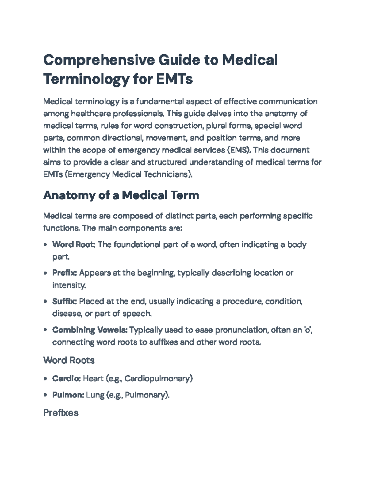 Essential Medical Terminology Guide for EMTs (EMS 101) - Studocu