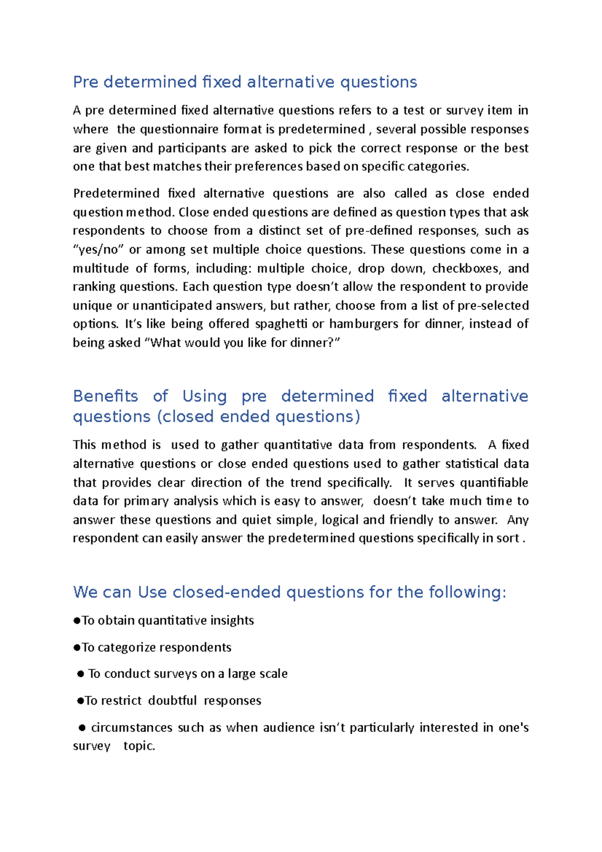 Understanding Predetermined Fixed Alternative Questions (Survey ...