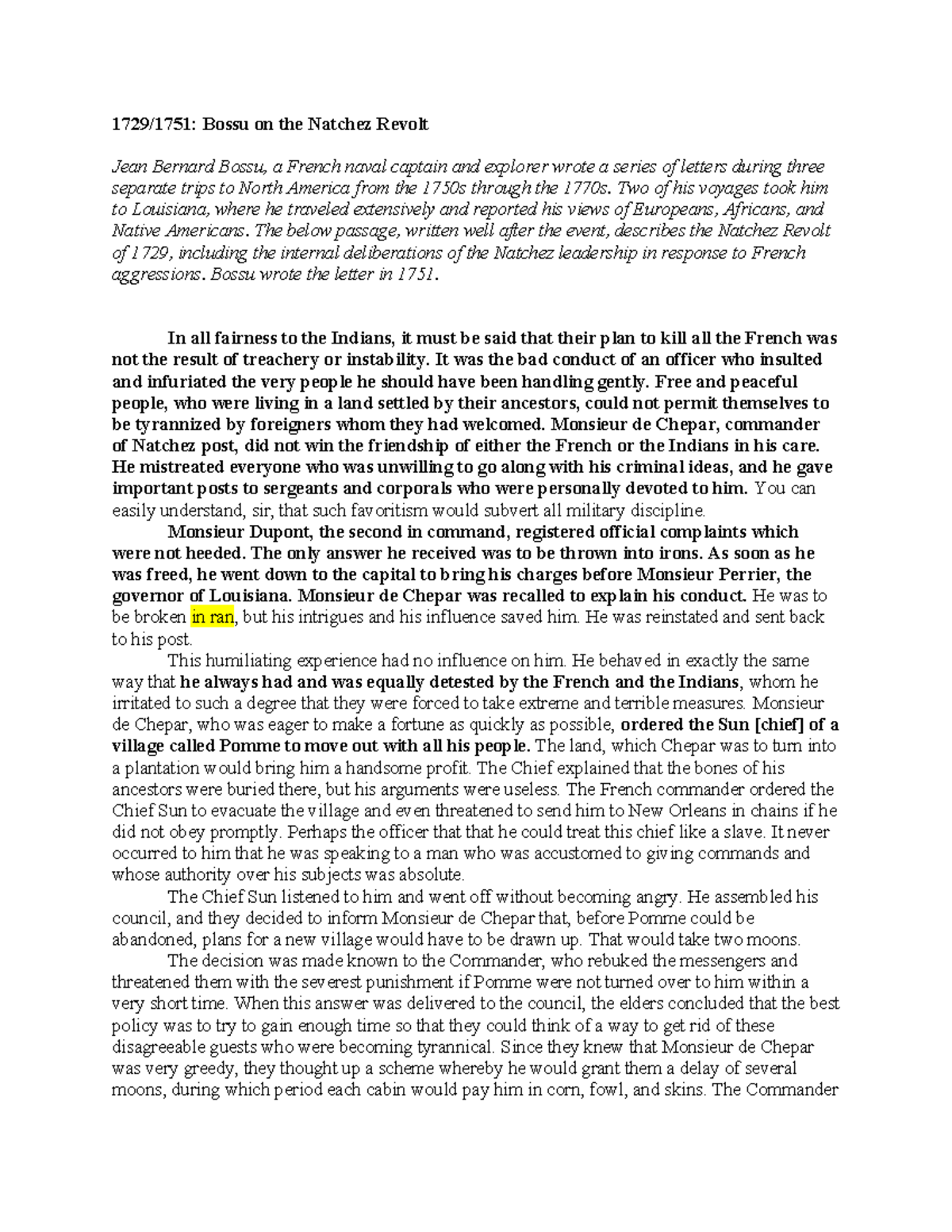 Bossu's Account of the Natchez Revolt (1729) - Historical Insights ...