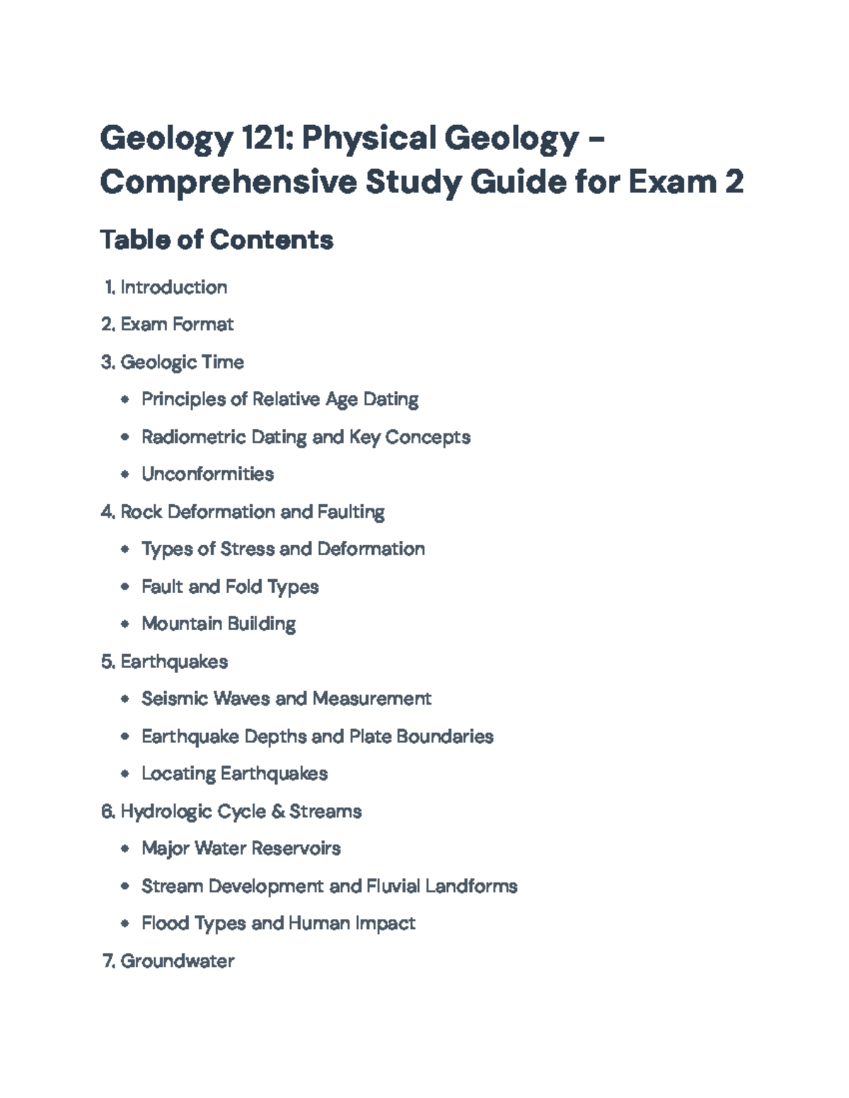Geology 121: Comprehensive Exam 2 Study Guide - Key Concepts ...