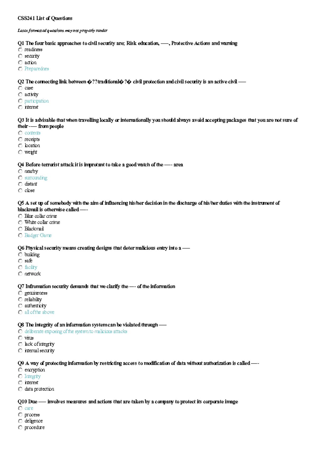 CSS241 - Past Questions on Civil Security and Risk Management - Studocu
