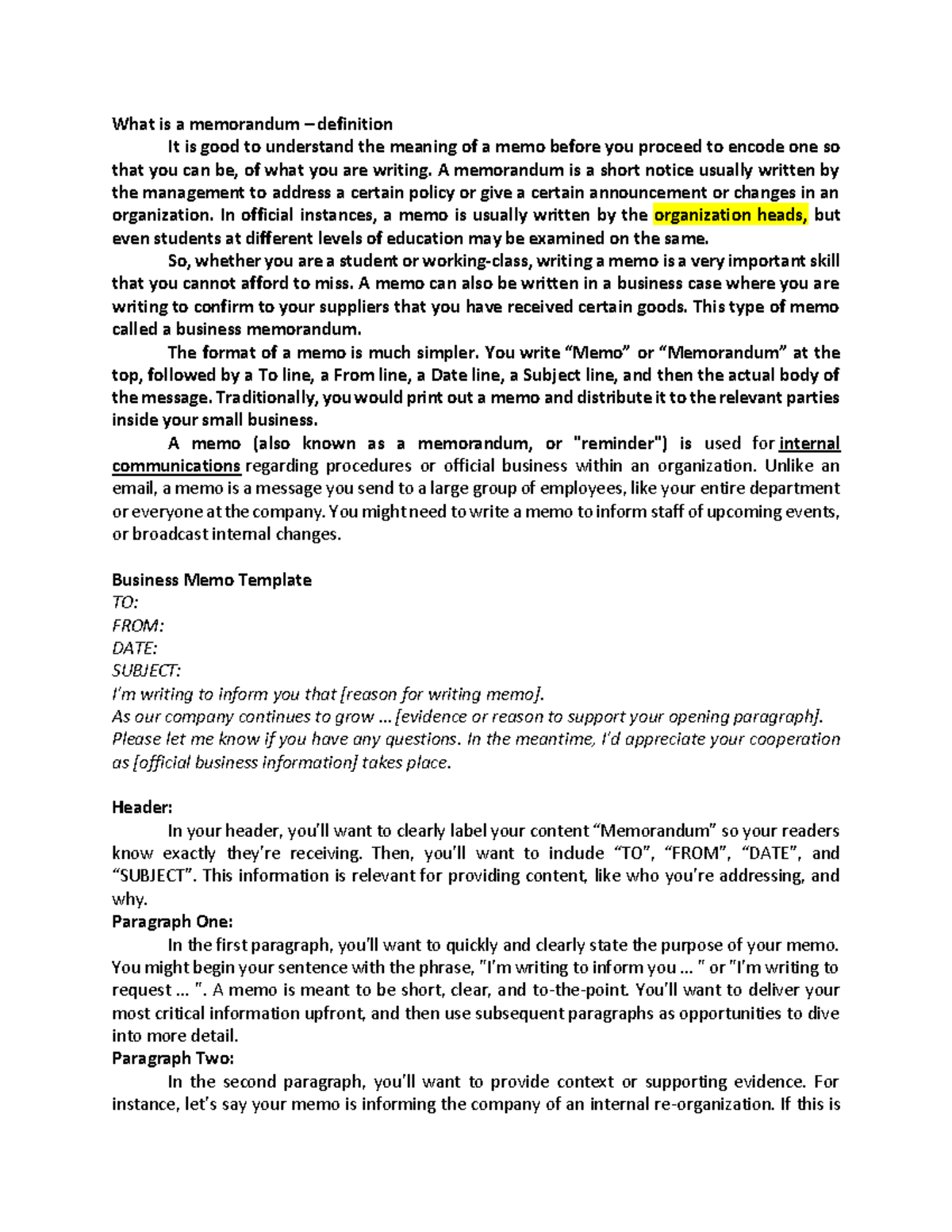 Understanding Memos: Key Principles and Writing Guidelines - Studocu