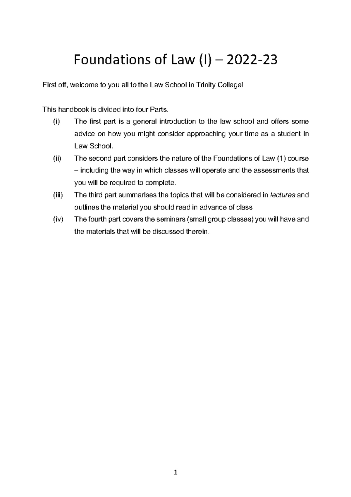 Foundations of Law (I) Handbook - Student Guide 2022-2023 - Studocu