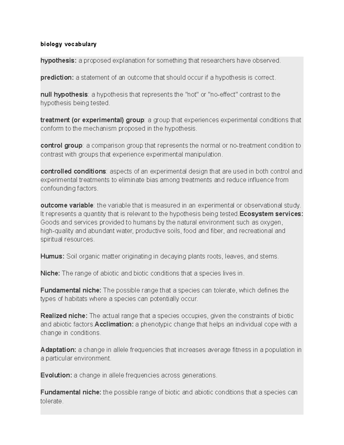 Biology Vocabulary Notes: Key Terms and Concepts Explained - Studocu
