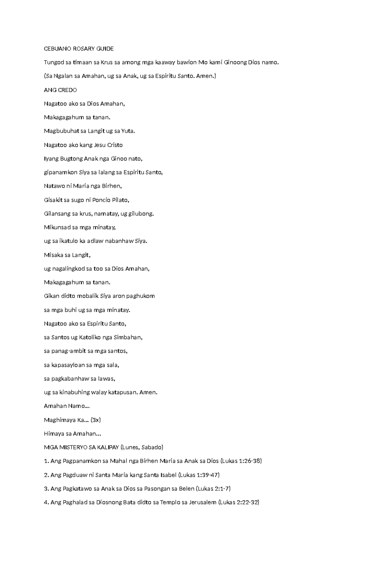 Cebuano Rosary Guide: A Comprehensive Prayer Manual - Studocu