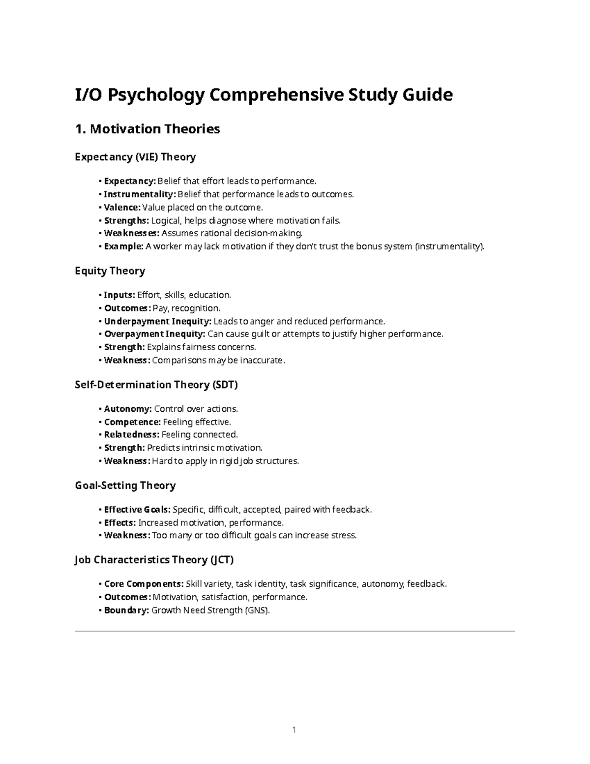 Psychology Comprehensive Study Guide: Motivation & Leadership Theories ...