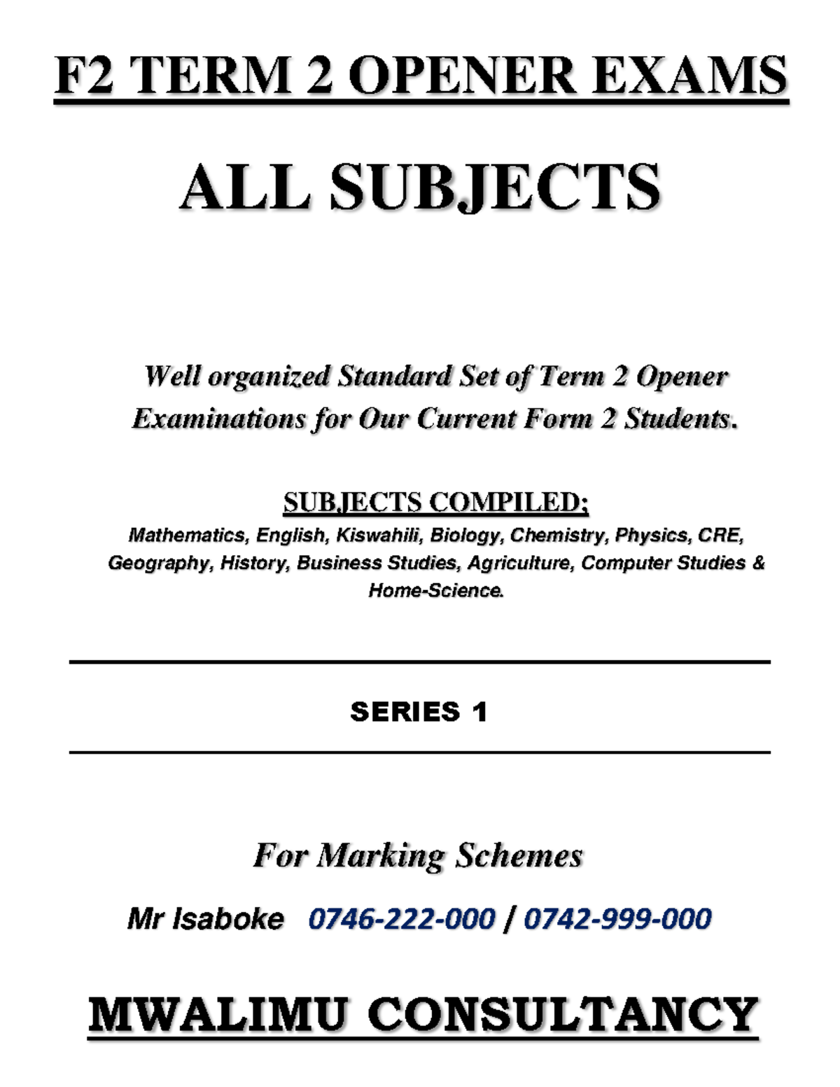 F2 TERM 2 Opener Exam Questions & Marking Schemes - Series 1 - Studocu