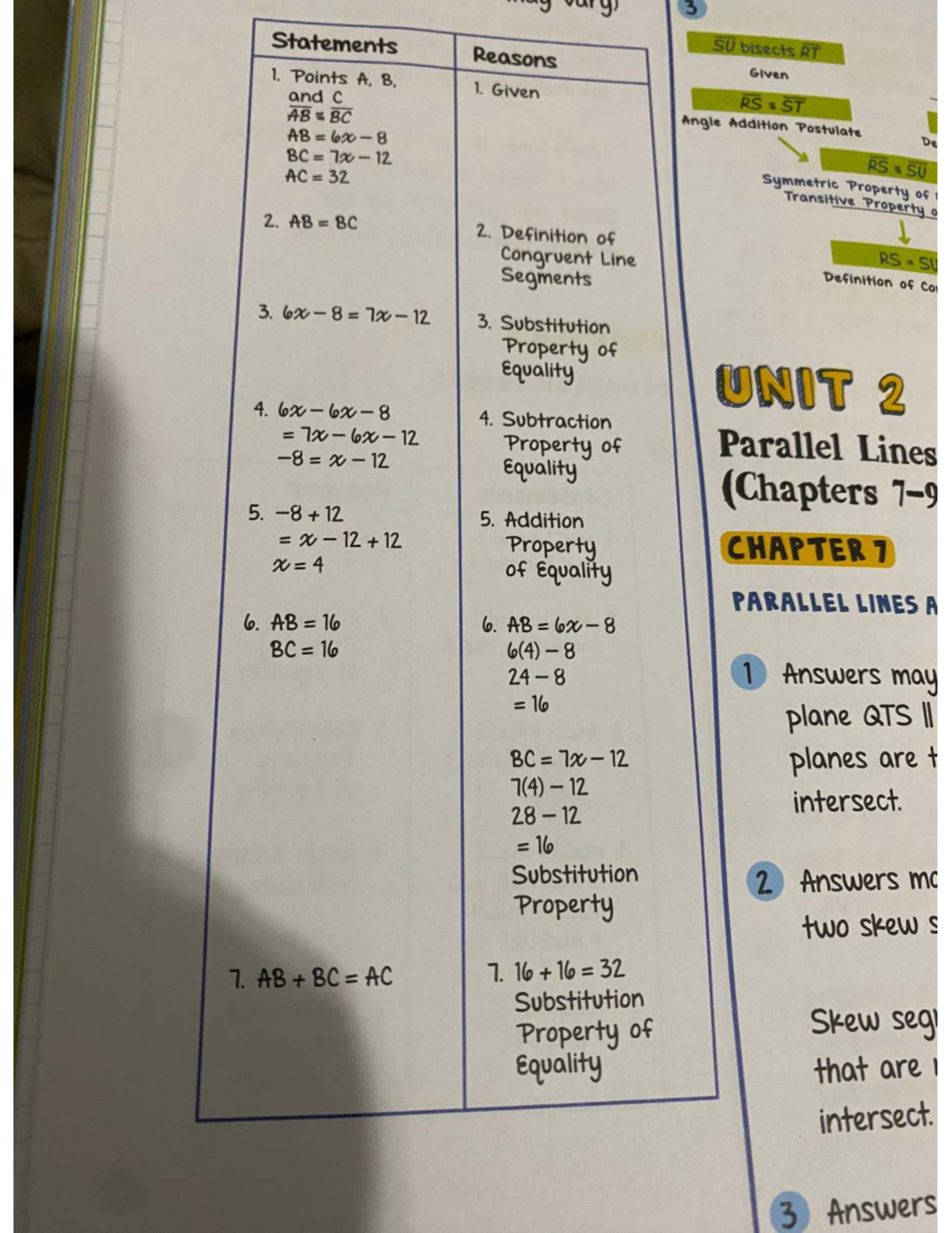 UNIT 2 CHAPTER 7: Parallel Lines & Congruent Segments Analysis - Studocu