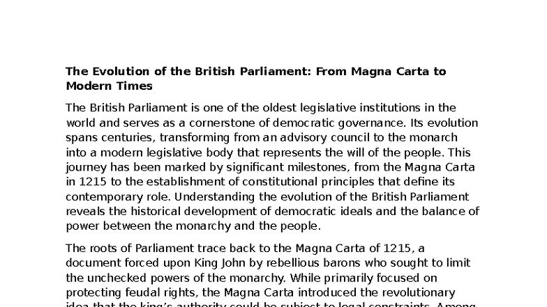 The Evolution of the British Parliament: From Magna Carta to Today ...