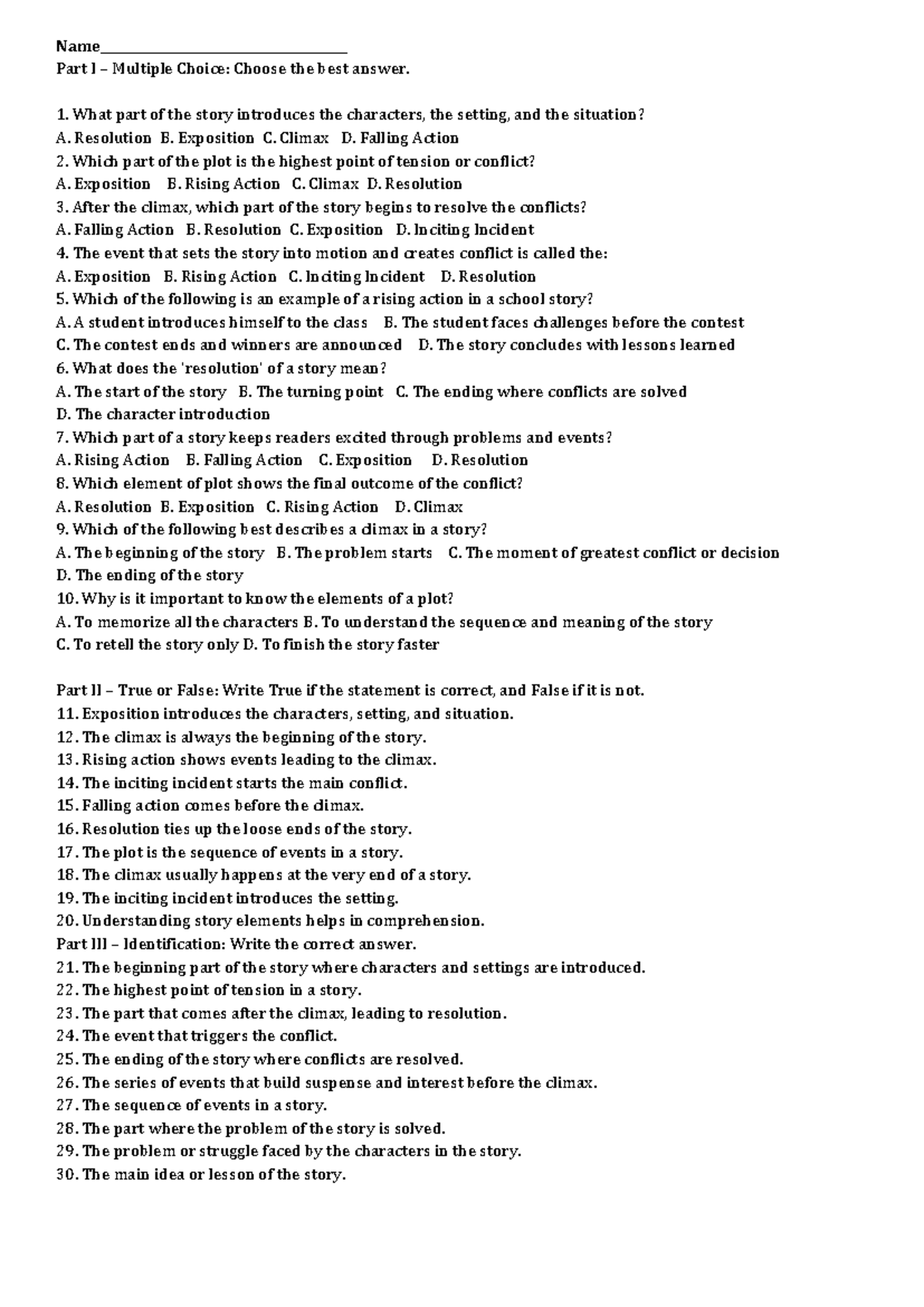 SUMM TEST English 5 Q2 W1: Plot Elements & Figures of Speech - Studocu