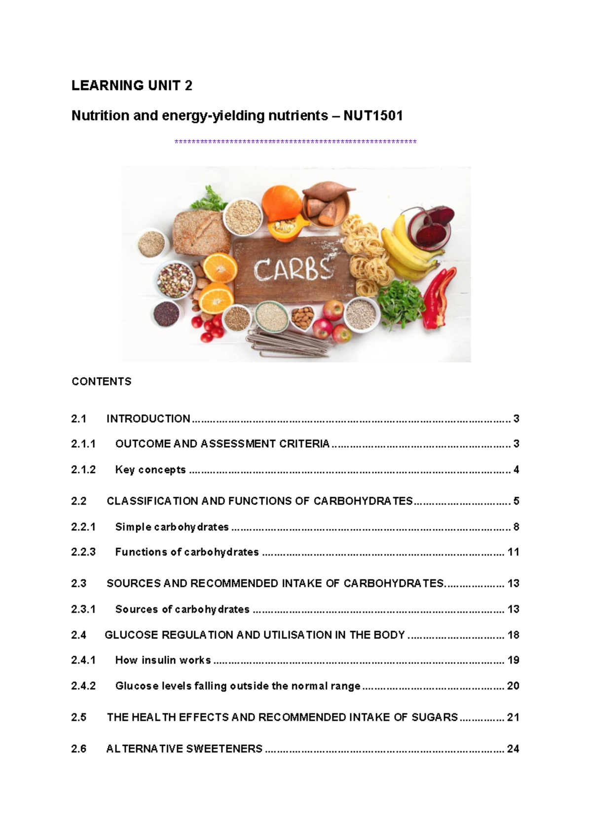 NUT1501 Learning Unit 2: Carbohydrates, Nutrition & Health Insights ...