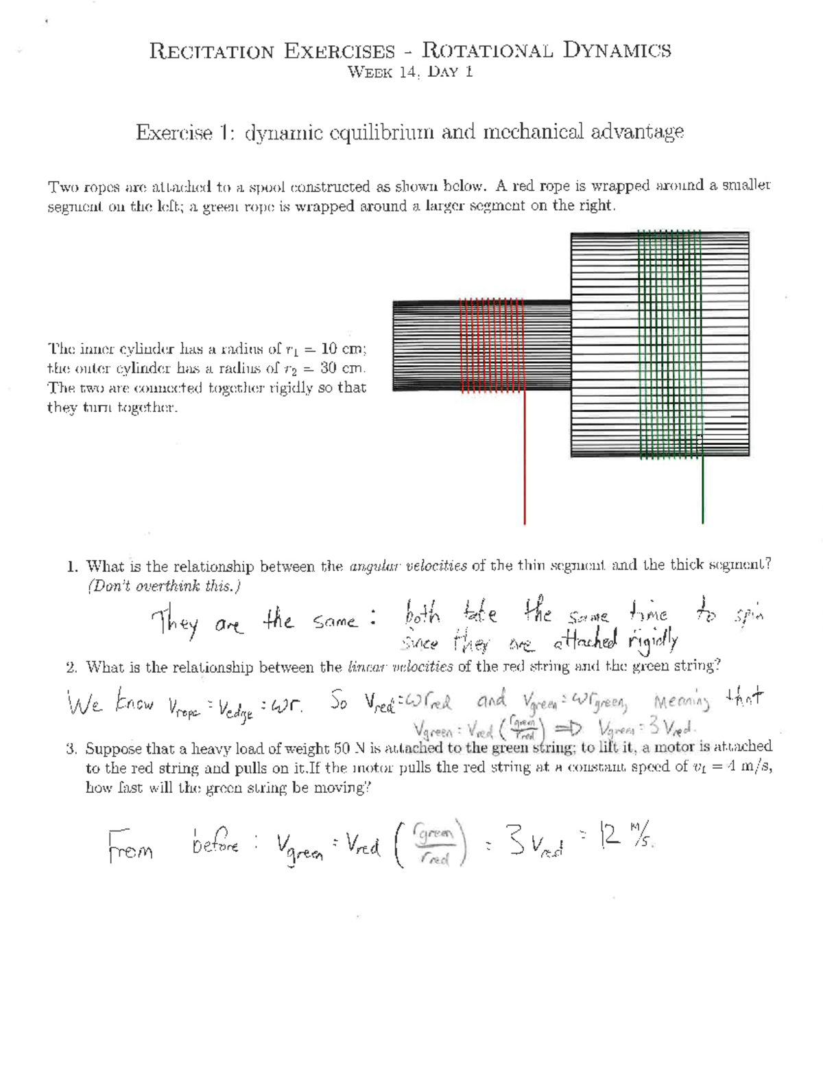 Rotational Dynamics Recitation Solutions for Week 14, Day 1 - Studocu
