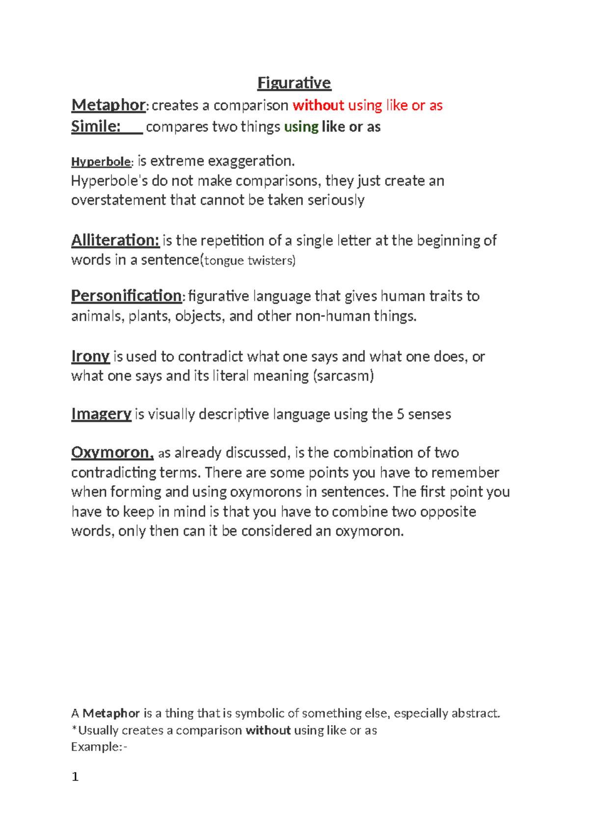 Figurative - Figurative Metaphor: creates a comparison without using ...