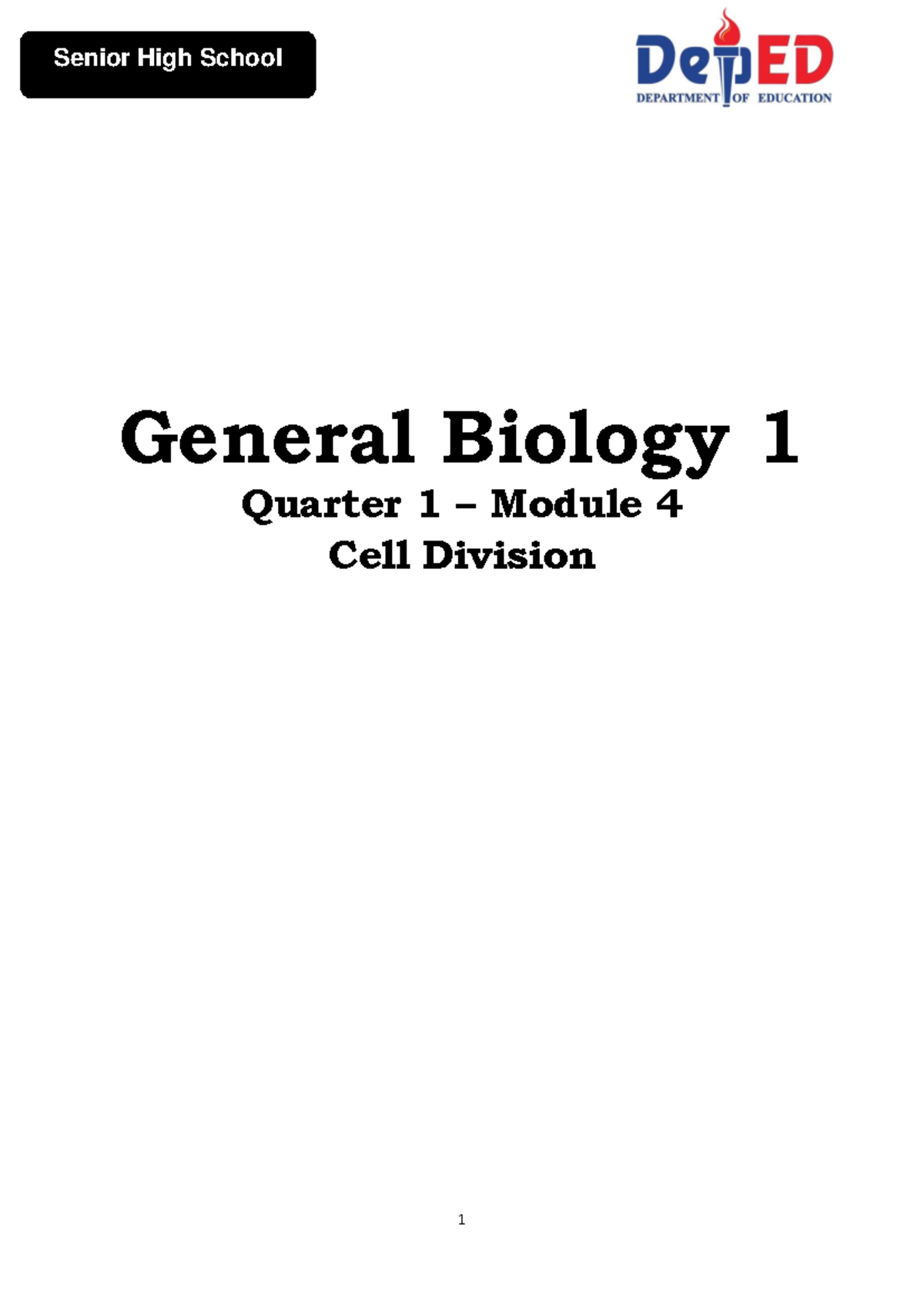 Grade 12 General Biology 1 Q1 Module 4: Cell Division Overview - Studocu