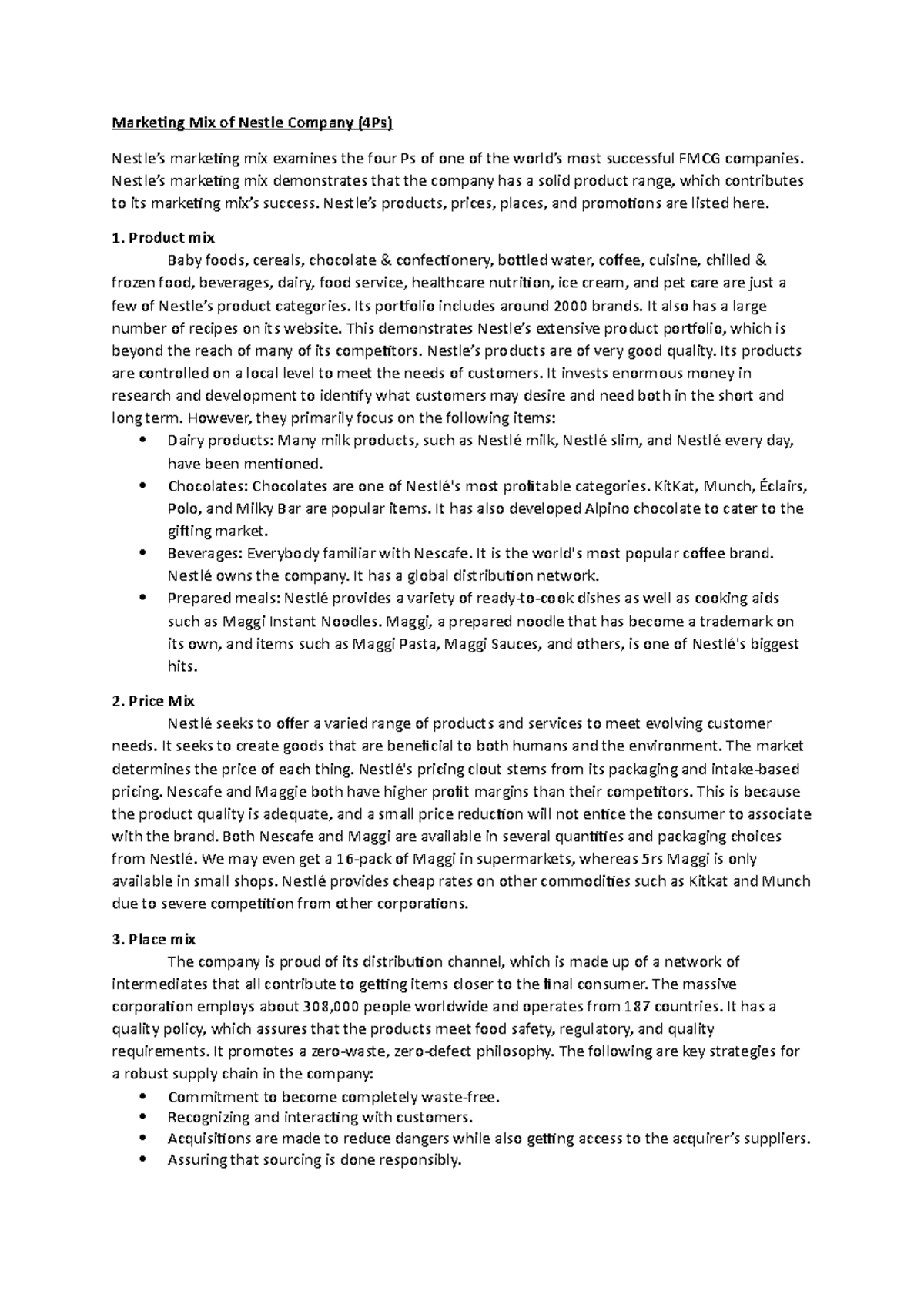 Marketing Mix Analysis of Nestle Company: The 4Ps Explained - Studocu