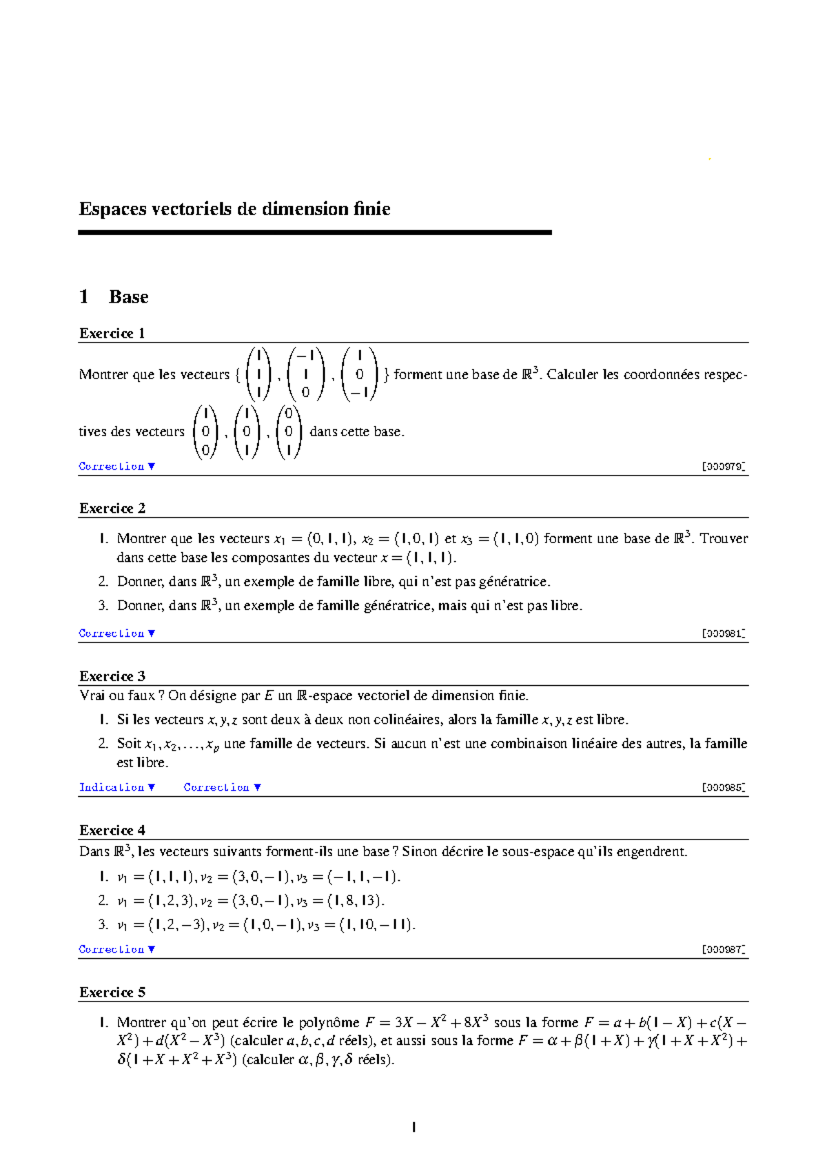 Exercices Espaces vectoriels de dimension finie - Exo Espaces ...