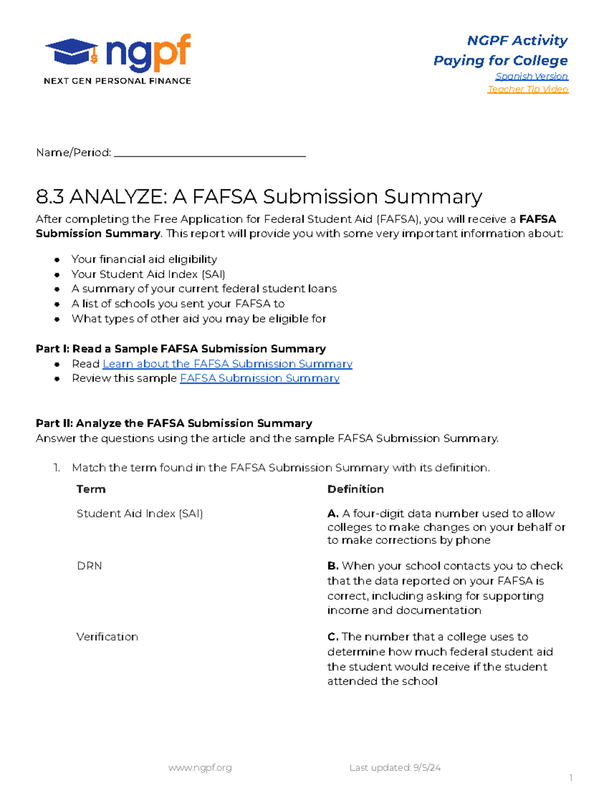 8.3 Analyze A Fafsa Submission Summary - NGPF Activity Paying for College Spanish Version ...