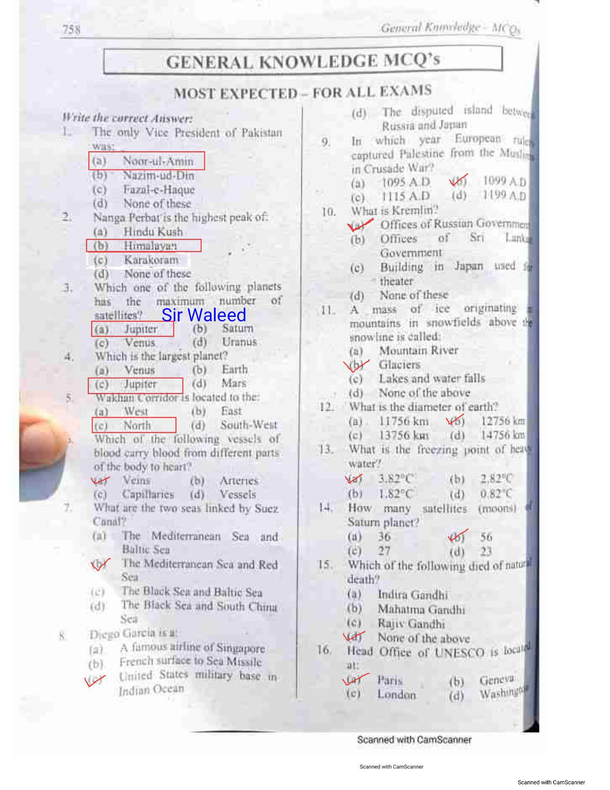 General Knowledge MCQs for All Exams - Sir Waleed 03001111938 - Studocu