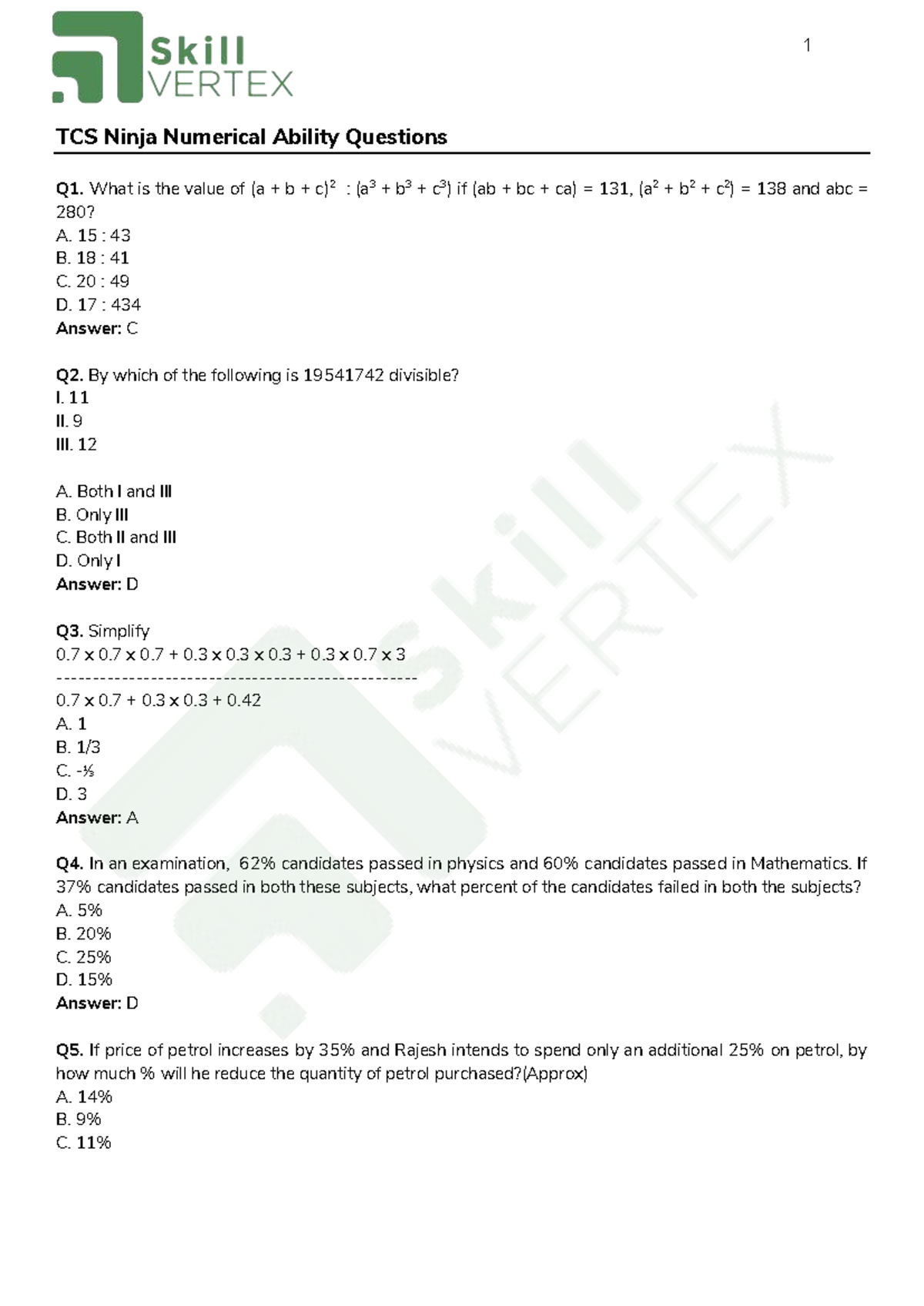 TCS NQT 12th September 2021 Slot 1 Question Paper - TCS Ninja Numerical Ability Questions Q1 ...