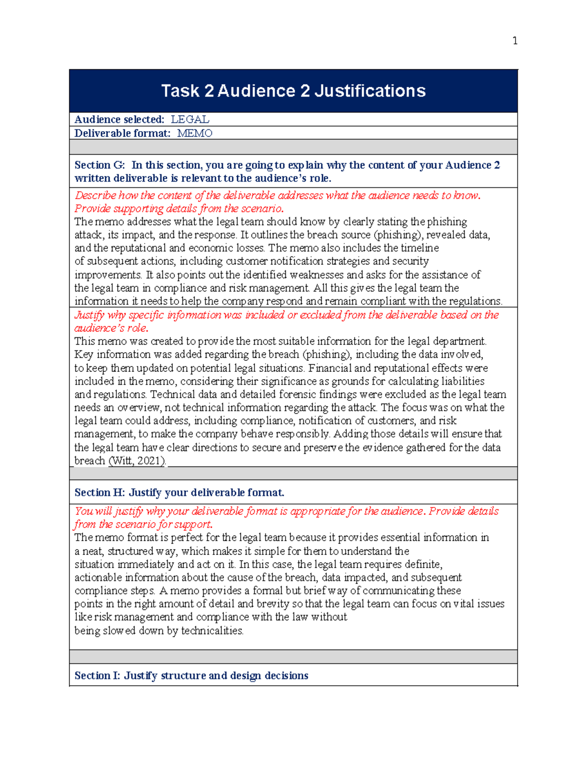 Task 2 Audience 2 Justifications: Legal Memo Analysis - Studocu