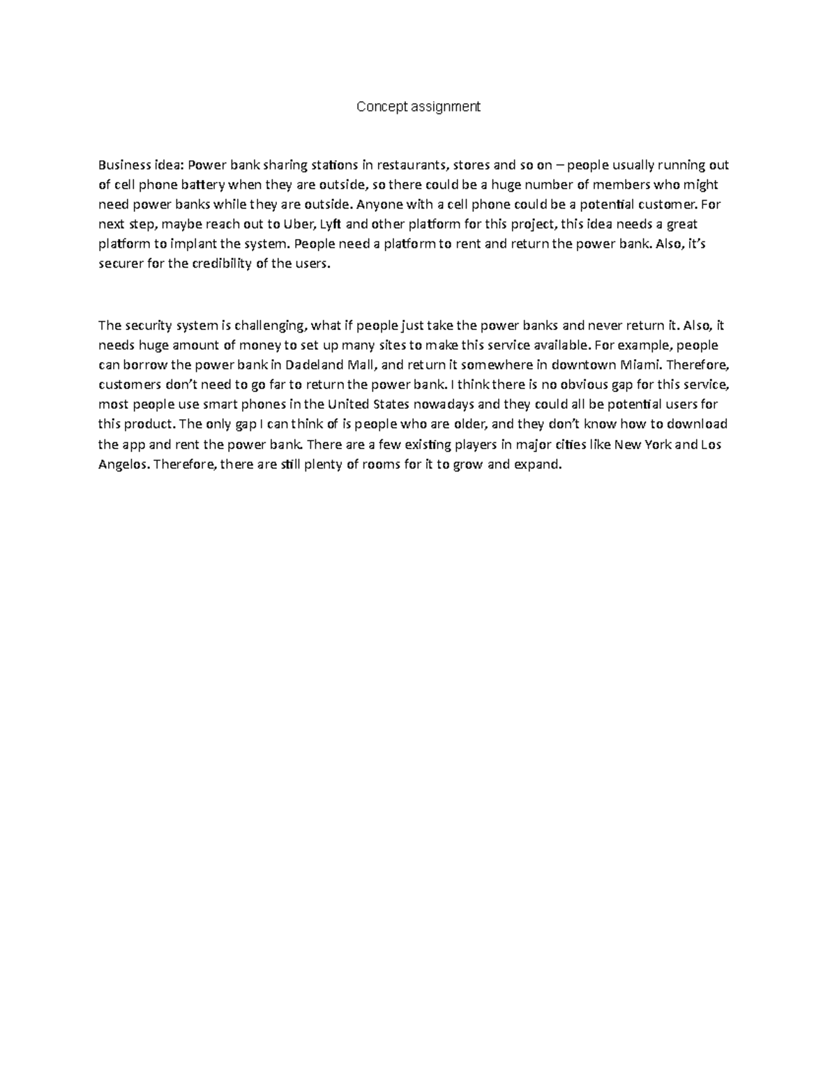 MGT 253 Assignment 2 - Concept assignment Business idea: Power bank ...