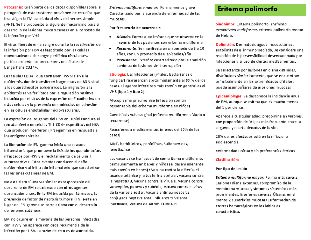 Eritema polimorfo - definición, etiología, clínica, diagnostico y ...