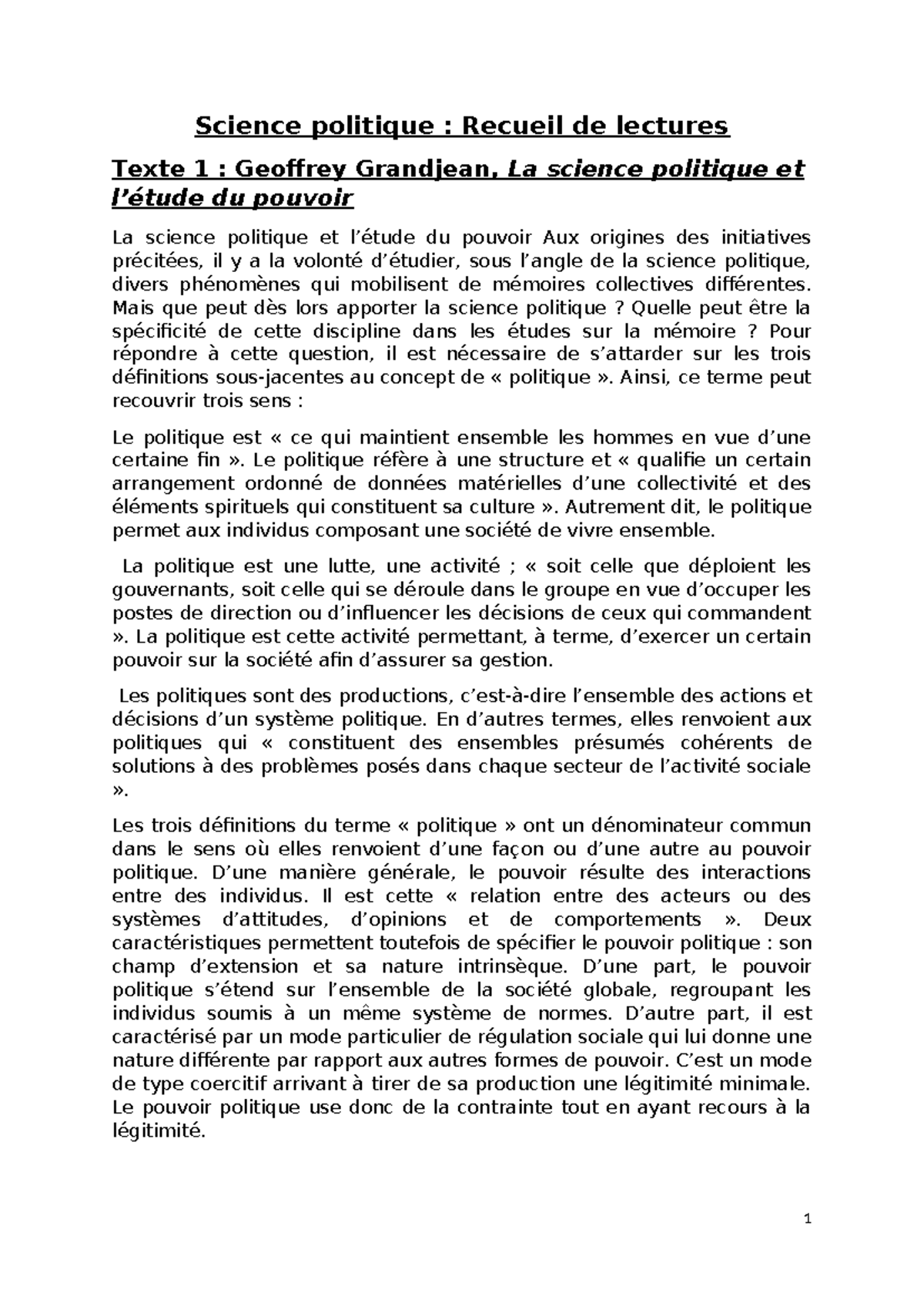 Science politique - Recueil de lectures - Mais que peut dès lors ...