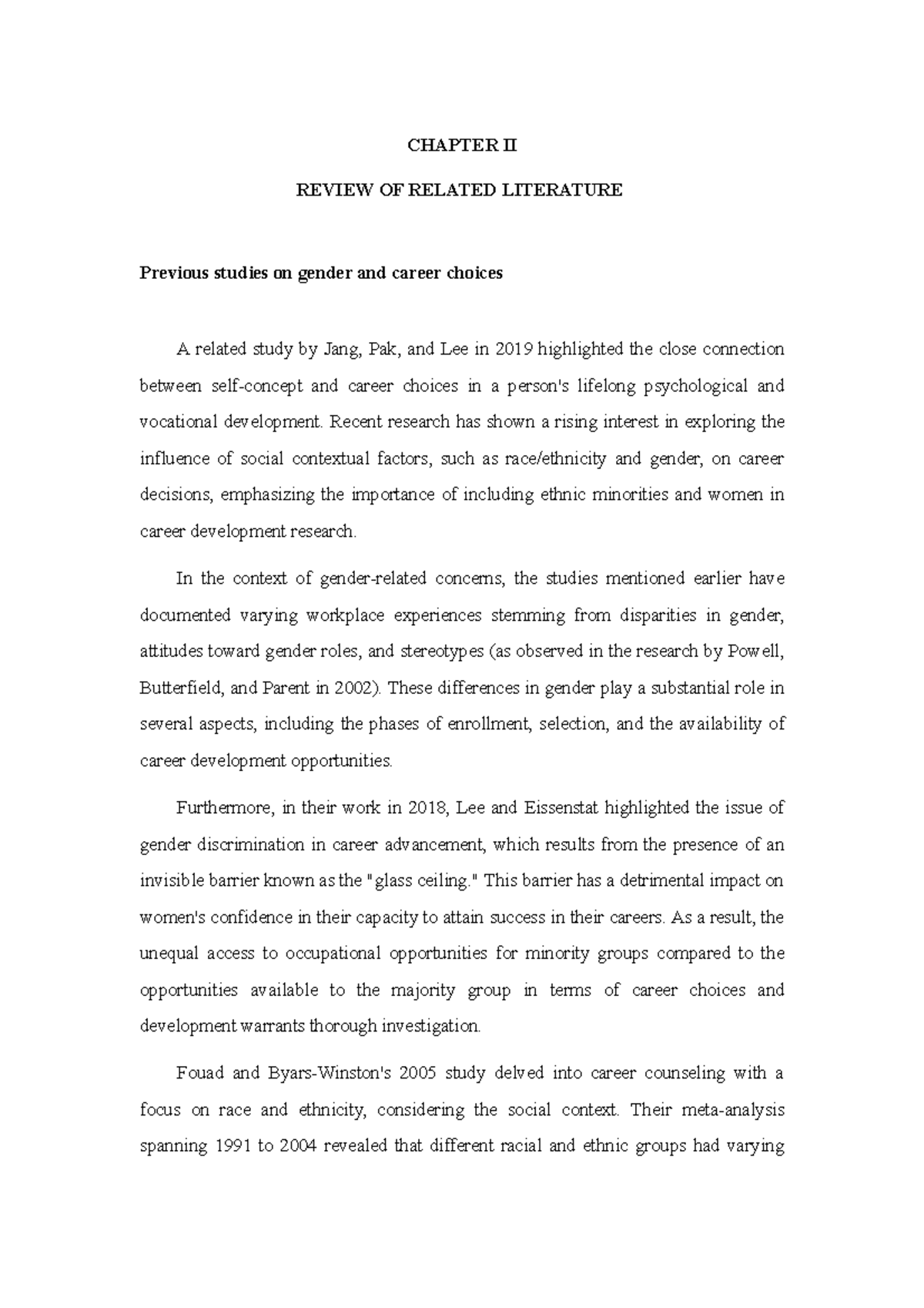 RRL - Gender and Career Choices: A Review of Literature - Studocu