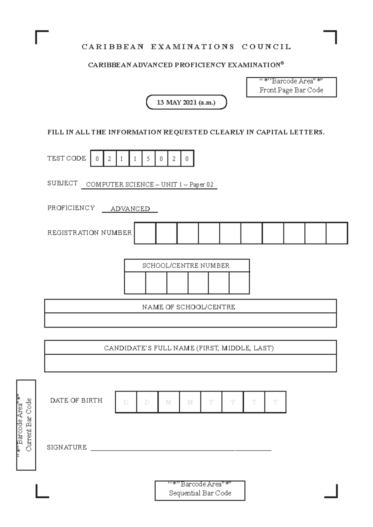 2021 CAPE Computer Science Unit 1 Paper 2 Exam Guide - Studocu