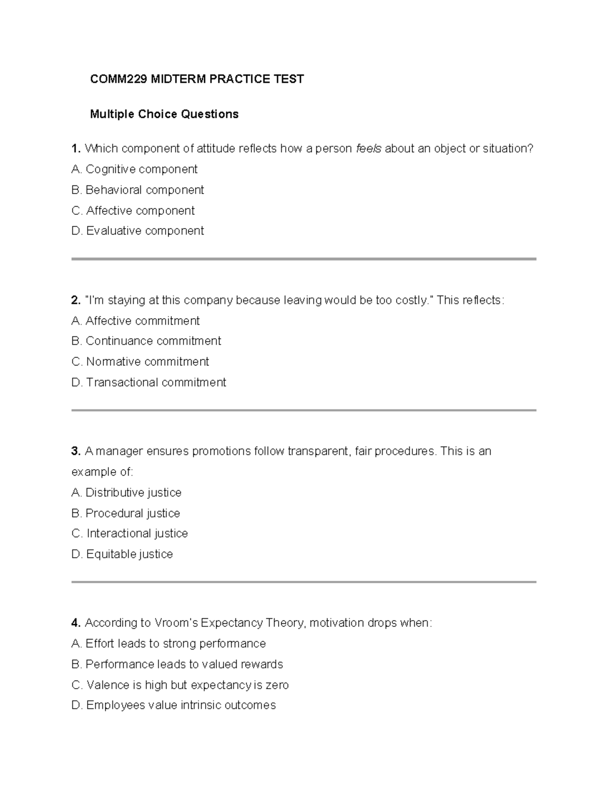 COMM229 MIDTERM PRACTICE TEST: Multiple Choice & Short Answer Questions ...