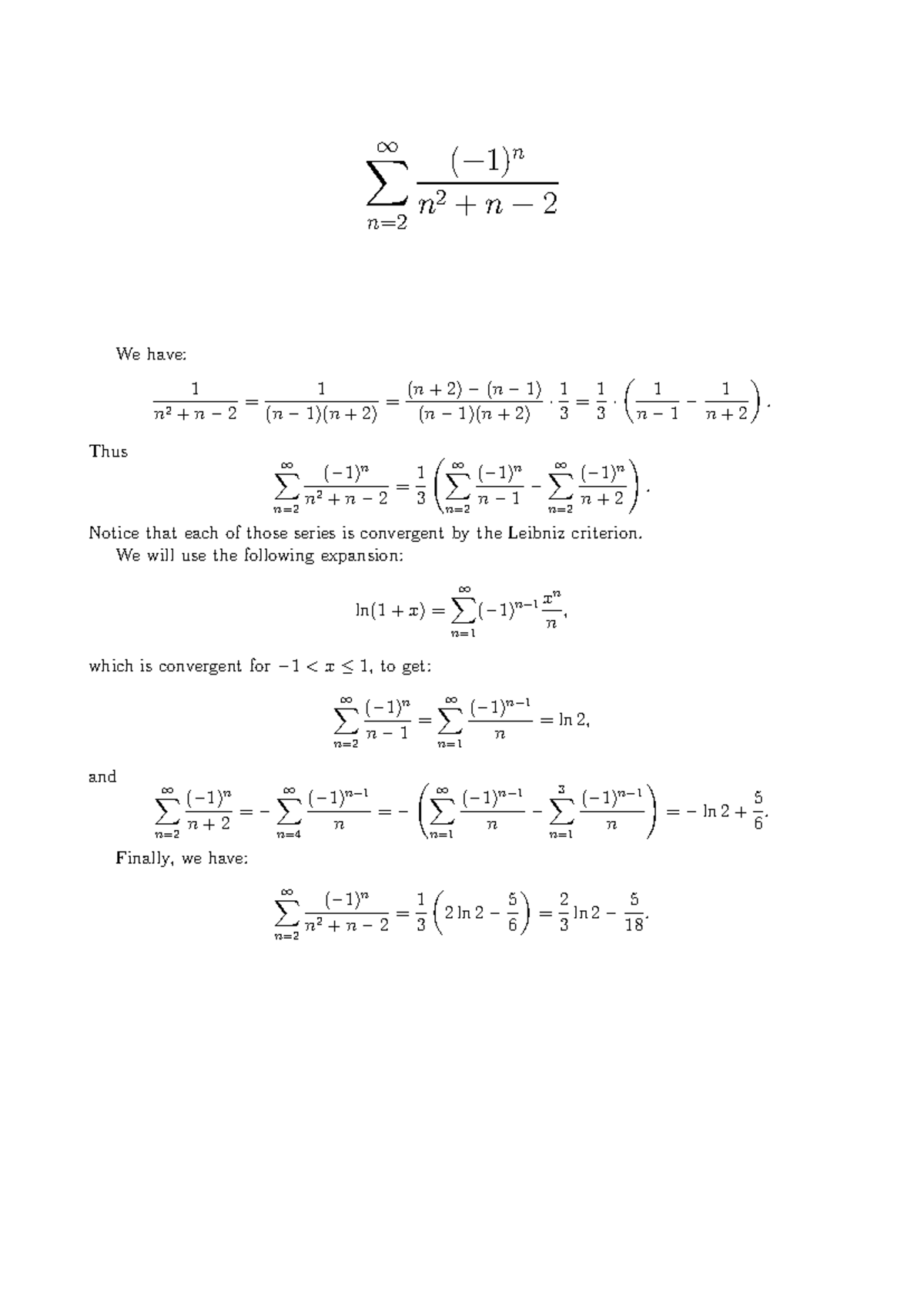 Calculating Series Sums: Convergence and Expansion Techniques - Studocu
