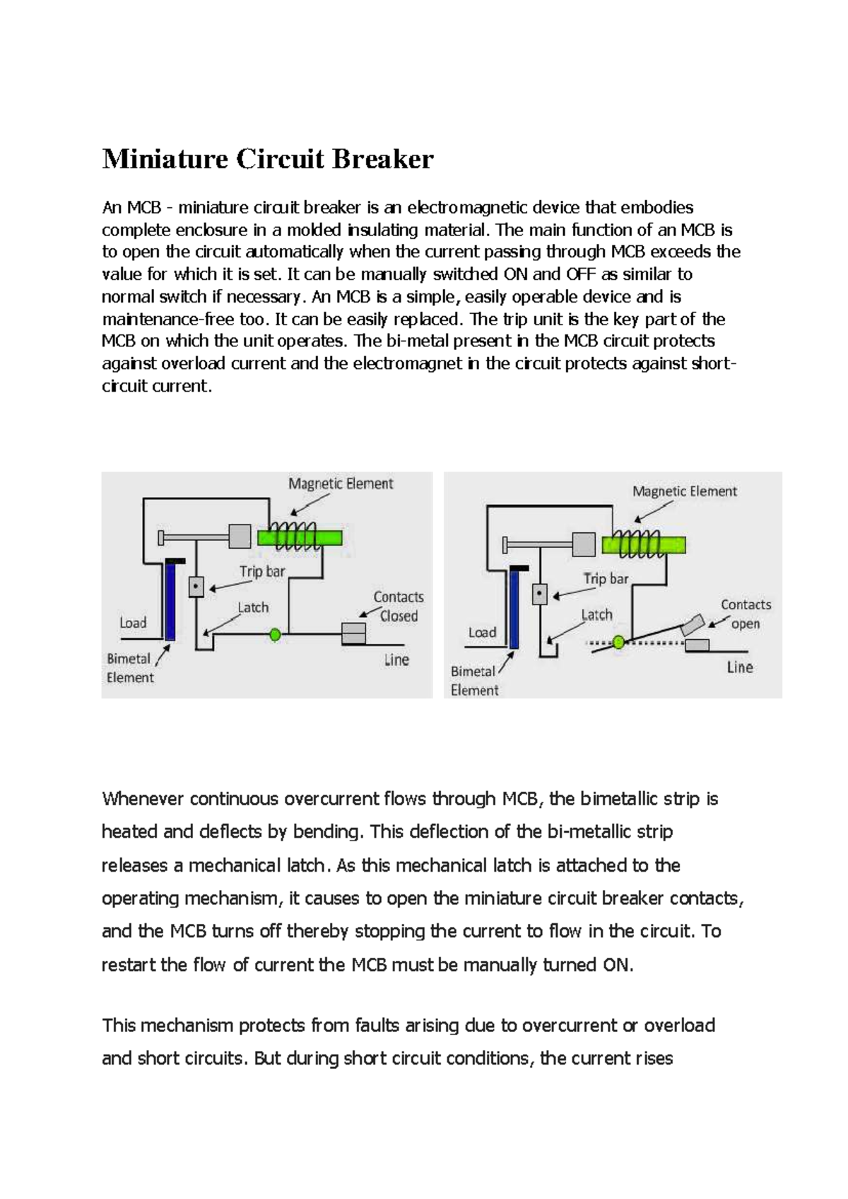 Miniature Circuit Breaker (MCB) Working Principles and Advantages - Studocu