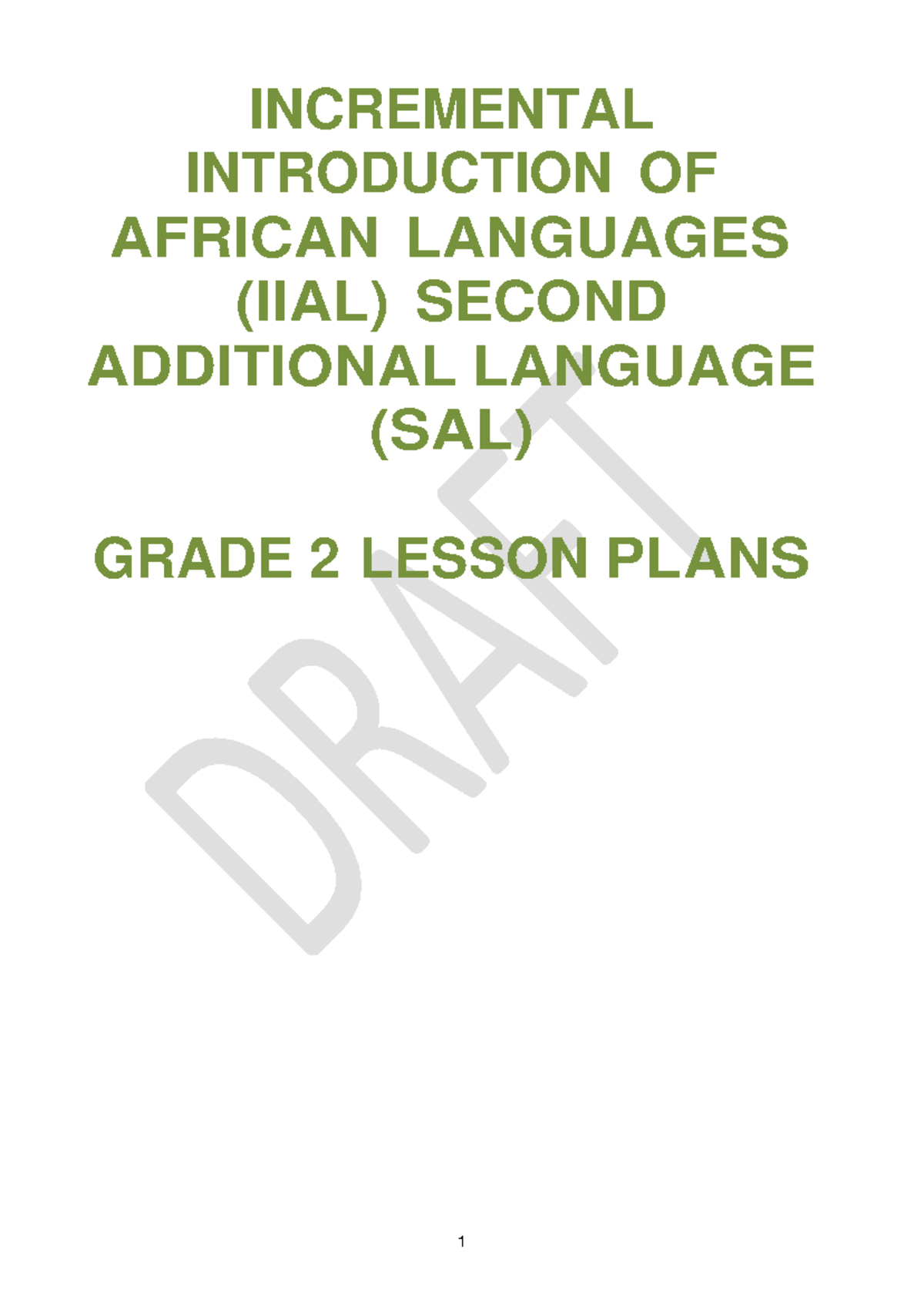 Grade 2 SAL Incremental Language Lesson Plans - Draft Version - Studocu