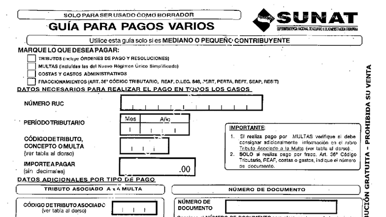 Guía de Pagos Varios SUNAT para Contribuyentes Medianos y Pequeños ...