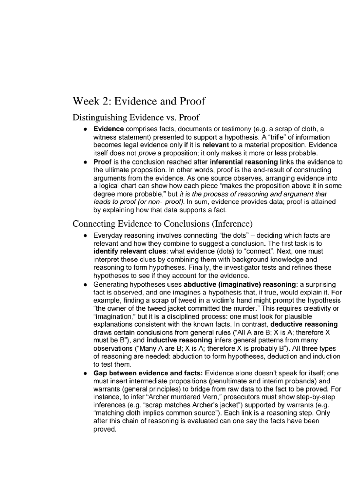 Week 2: Evidence and Proof - Understanding Legal Distinctions - Studeersnel
