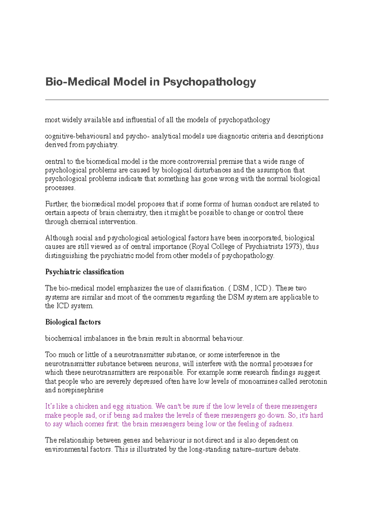 Biomedical model - Bio-Medical Model in Psychopathology most widely ...