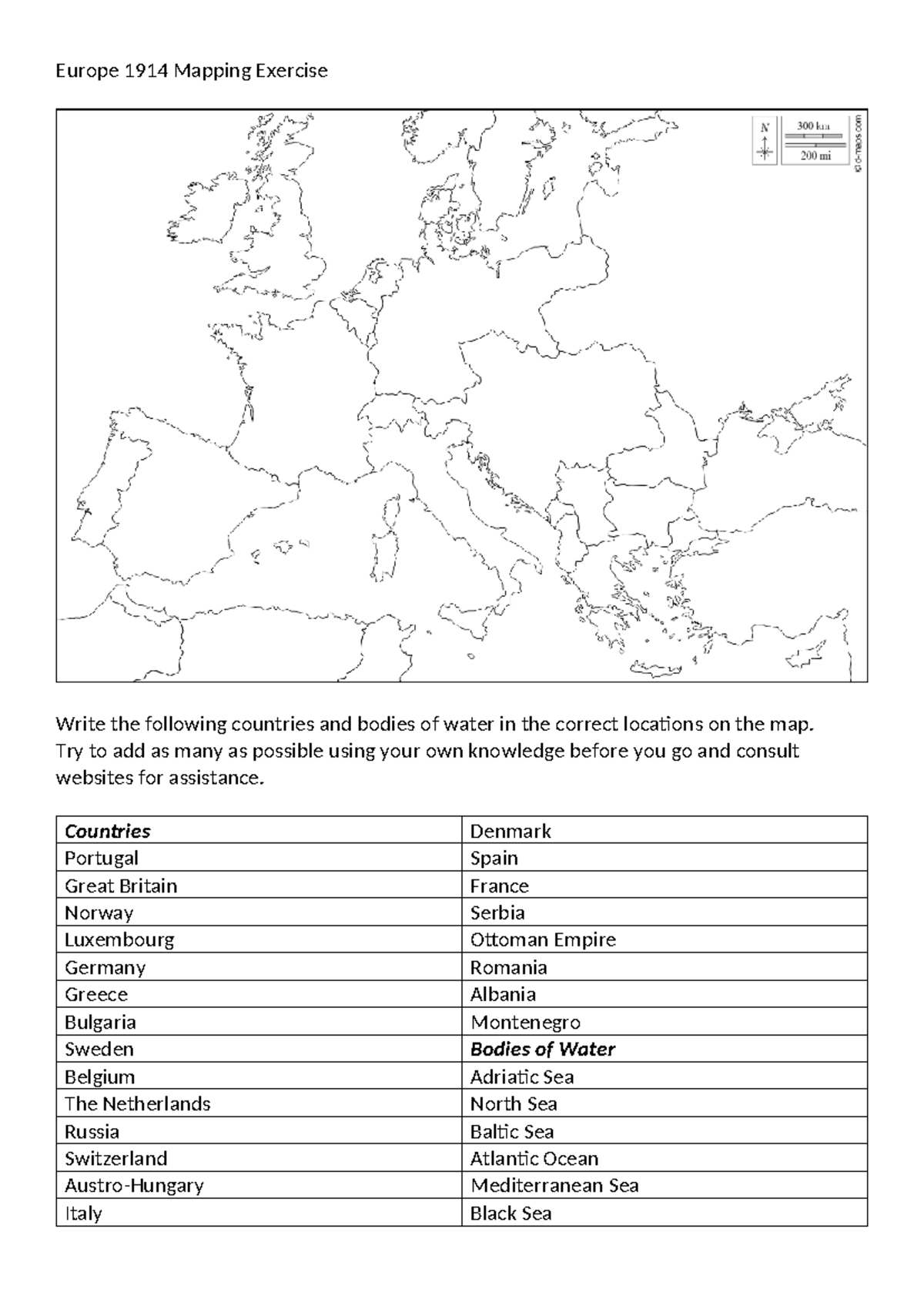 Europe 1914 Mapping Exercise - Europe 1914 Mapping Exercise Write the ...