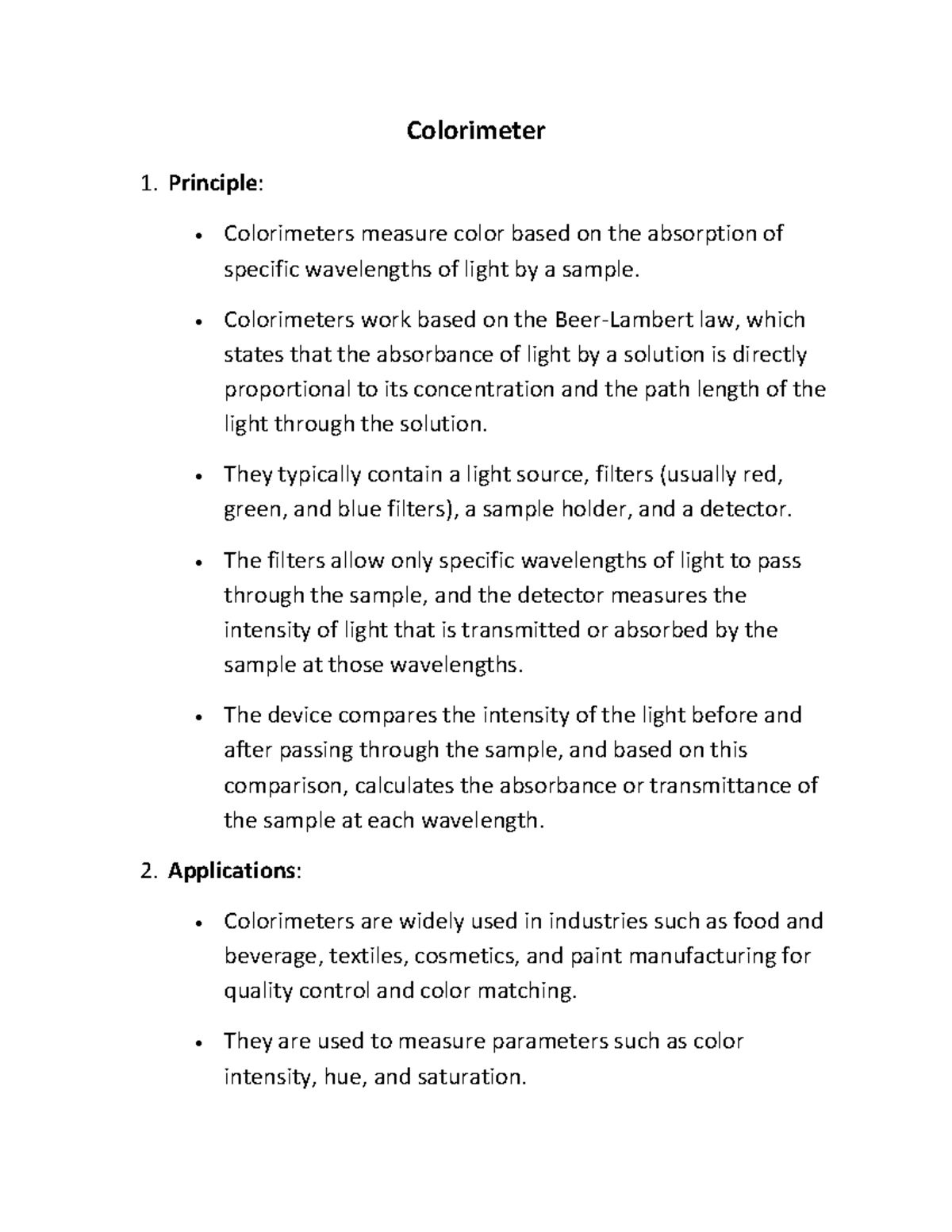 Colorimeter vs Spectrophotometer: Principles and Applications - Studocu